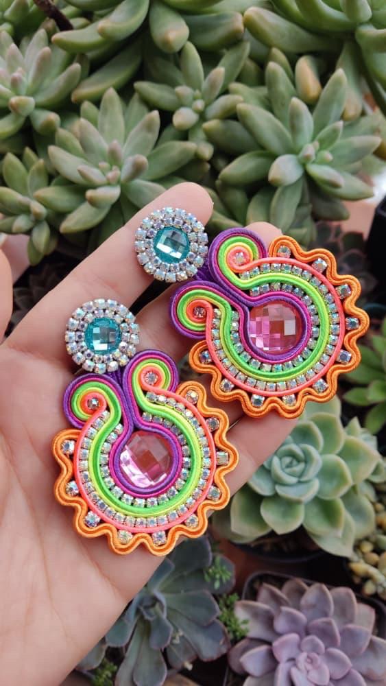 Sofia Crystal Fan Soutache Earrings - Glam Girl Accessories