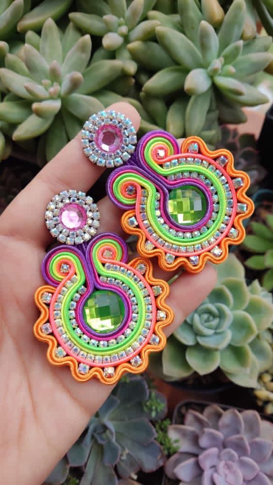 Sofia Crystal Fan Soutache Earrings - Glam Girl Accessories